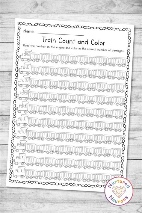Train Count And Color Worksheet 1 10 Printable Pdf Nurtured Neurons