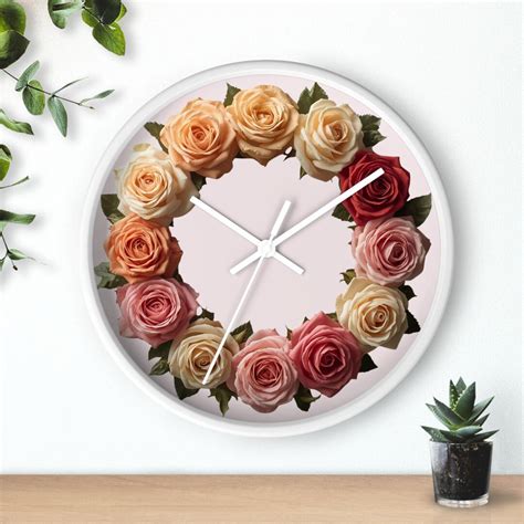 Floral Wall Clock Vintage Rose Wreath Design Romantic Pastel Flower