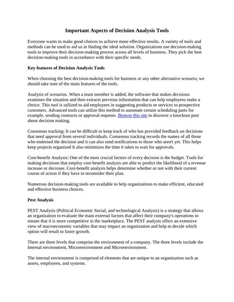 Important Aspects Of Decision Analysis Toolspdf Docdroid