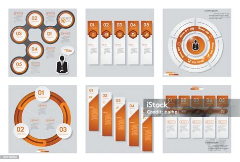 Collection Of 6 Orange Color Infographic Design Vector And Business
