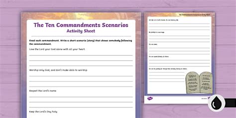 Ten Commandments Scenarios Activity Sheet Twinkl