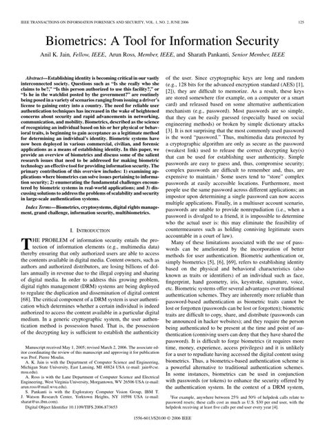 Pdf Biometrics A Tool For Information Security Ieee Tran Inform