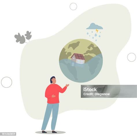 기후 변화 개념 자연 재해를 보여주는 문자 예 Floodflat 벡터 일러스트 기상 이변에 대한 스톡 벡터 아트 및 기타 이미지