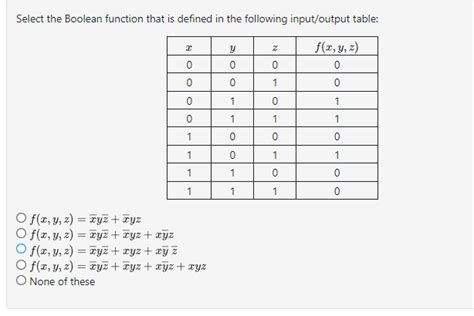 Solved Select The Boolean Function That Is Defined In The Chegg
