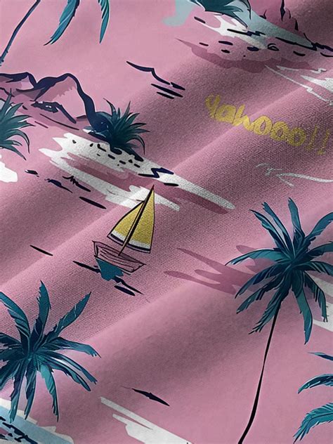 Royaura Beach Vacation Pink Mens Hawaiian Shirts Island Coconut Tree