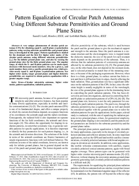 Pdf Pattern Equalization Of Circular Patch Antennas Using Different
