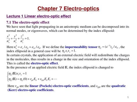 Ppt Chapter 7 Electro Optics Lecture 1 Linear Electro Optic Effect Powerpoint Presentation