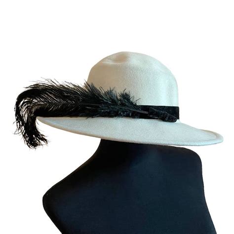 Vintage Vintage Betmar White Wool Floppy Brim Felt Hat Black Feather