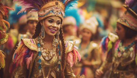 Smiling Women In Traditional Clothing Dance Samba At Brazilian Carnival
