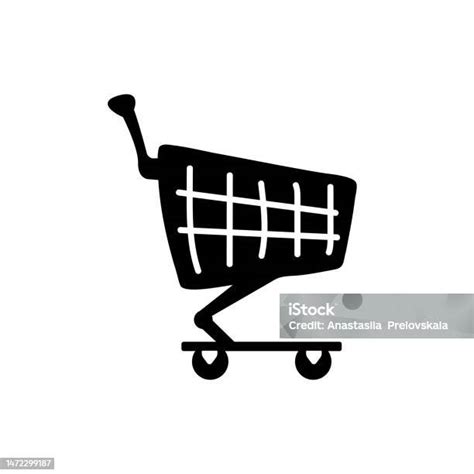 Ilustración De Icono De Silueta Negra Del Carrito De Compras Dibujado A