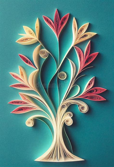 Splendid Paper Quilling Flower In Digital Art 3d Illustration Stock