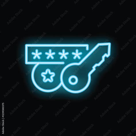 Neon Blue Glowing Key Unlocking Password With Star Shape On Black