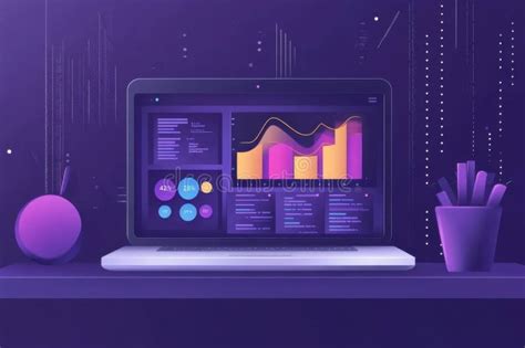 Laptop Displaying Colorful Charts And Data Analysis On Screen In A Dark
