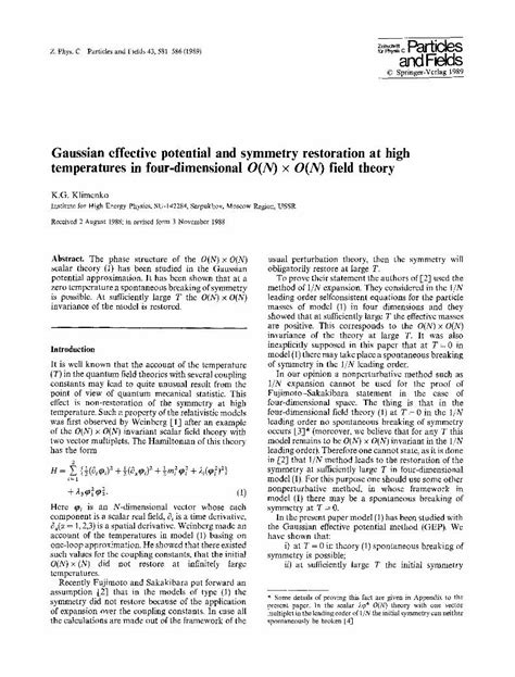 Pdf Gaussian Effective Potential And Symmetry Restoration At High