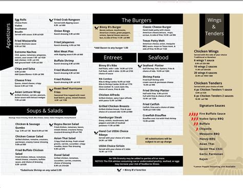 Online Menu Of Binny Bs Restaurant Cut Off Louisiana 70345 Zmenu