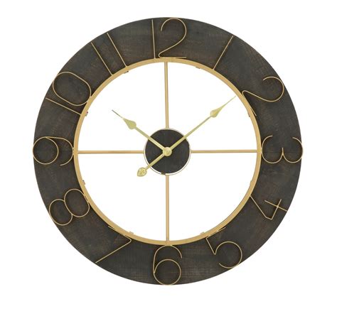 Orologio Da Parete Moderno In Metallo Colore Oro E Legno Cm Ø 70x5