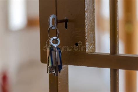 Jail Vault Bank Prison Steel Grate Doors With A Key In The Lock A