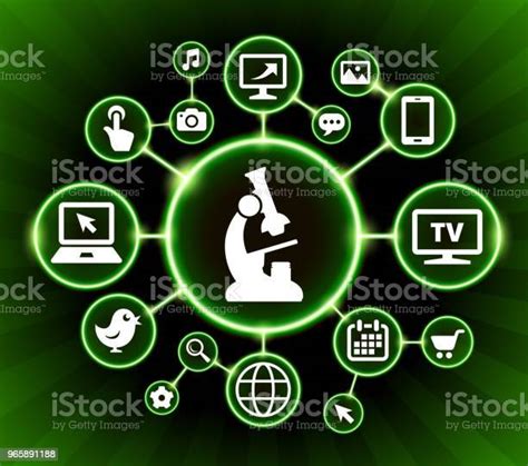 현미경 인터넷 통신 기술 어두운 단추 배경 Brand Name Online Messaging Platform에 대한 스톡 벡터