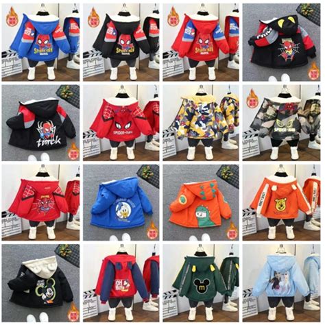 겨울 남아용 따뜻한 코튼 코트 만화 스파이더맨 겨울왕국 미키 미니 키즈 소녀 두꺼운 겉옷 지퍼 재킷 어린이 후드