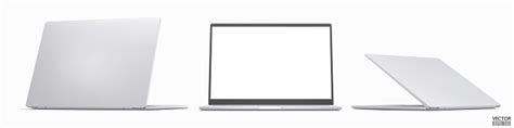 노트북의 3d 이미지 흰색 배경에 고립 된 다른 각도에서 앞면과 뒷면보기 빈 화면 디스플레이가 있는 사실적인 노트북 은색 모형 0명에 대한 스톡 벡터 아트 및 기타 이미지