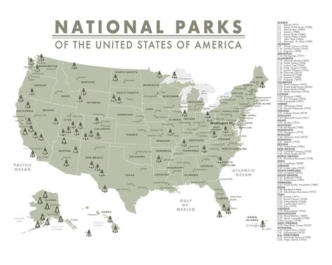 Mapa De Parques Nacionales De Estados Unidos Póster De