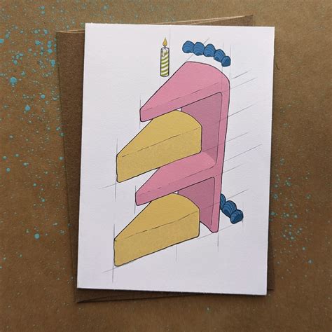 Birthday Cake Diagram Card Original Illustration Gift For Engineer Architect Industrial