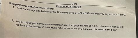 Solved Find The Savings Plan Balance After 12 Months With Chegg
