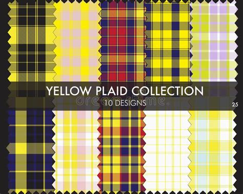 Yellow Plaid Tartan Seamless Pattern Collection Stock Vector