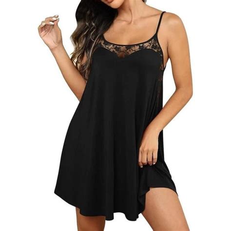 Nuisette Femme Sexy Satin Noir Longue Noir Cdiscount Prêt à