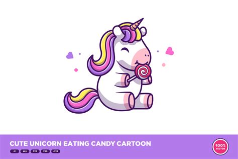 Cute Unicorn Eating Candy Cartoon Graphic By Catalyststuff · Creative
