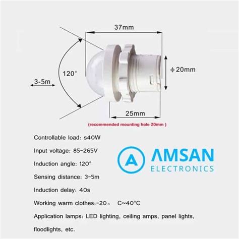 Sensor Gerak Pir Saklar Lampu Otomatis Body Motion Detector Amsan Electronics