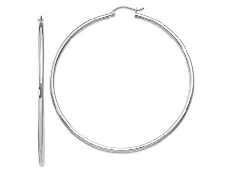 Rhodium Over 14k White Gold Polished 2 38 Tube Hoop Earrings 1csxla