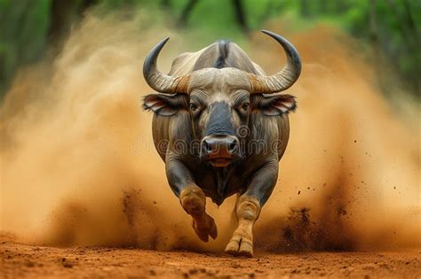 Charging Water Buffalo Kicking Up Dust Stock Illustration Illustration Of Strength Asia