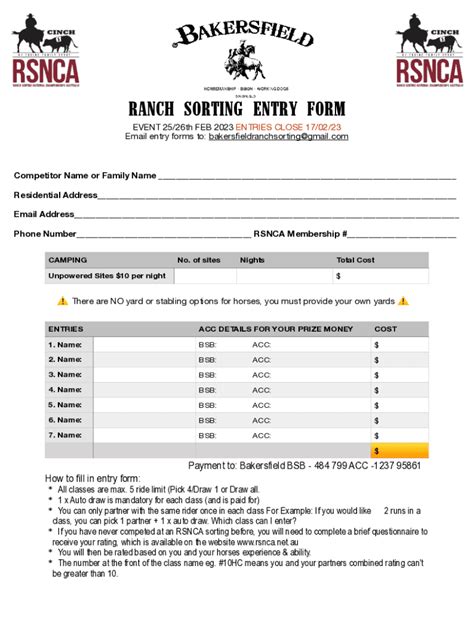 Fillable Online Ranch Sorting Entry Form Fax Email Print Pdffiller