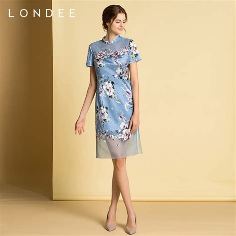 Londee 龙笛款商场同款立体刺绣桑蚕丝旗袍8S21178 虎窝淘