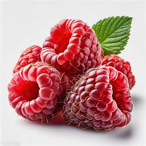 Premium Ai Image Raspberry Fruit Background Red Three Leaves Bunch