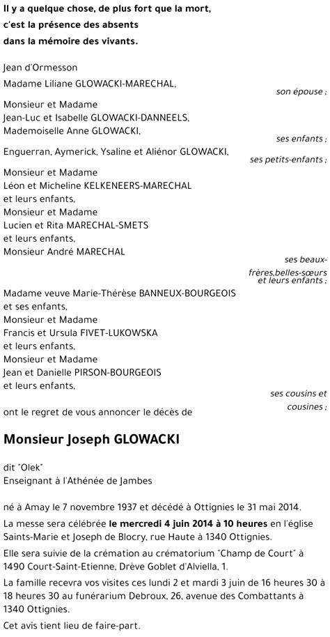 Joseph Glowacki † 31 05 2014 Inmemoriam