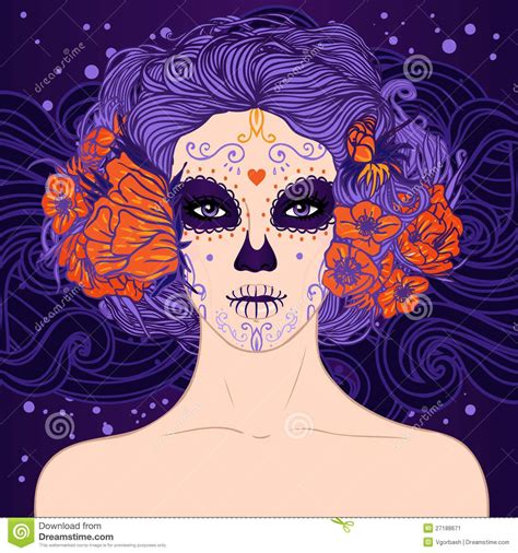 Young Pretty Mexican Sugar Skull Girl Stock Vector Illustration Of