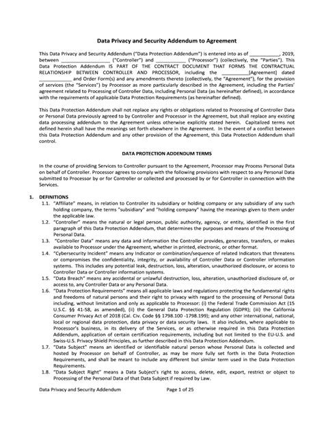 Fillable Online Data Privacy And Security Addendum To Agreement Fax