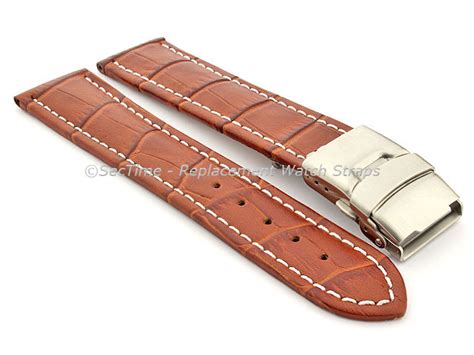 Mens Leather Watch Band Strap Croco Deployment Clasp 18mm 20mm 22mm