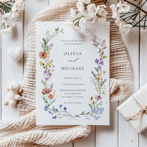 Suite Wildflower Wedding Invitation Template Printable Boho Floral