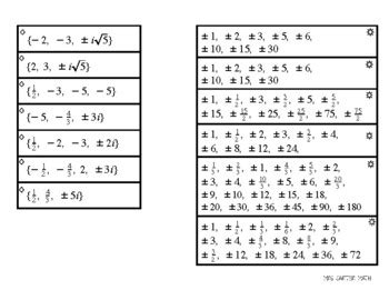 Solving Polynomial Equations Card Sort By Mrs Carter Math TpT