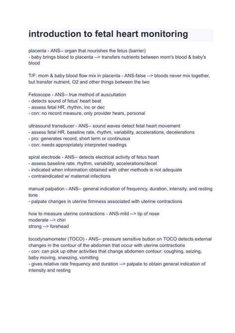Introduction To Fetal Heart Monitoring Questions With 100 Actual