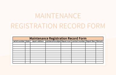 Free Maintenance Registration Record Form Templates For Google Sheets