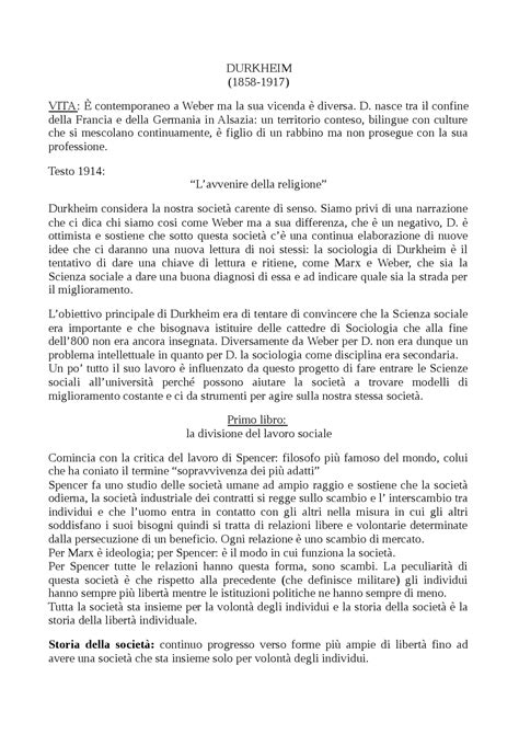 Appunti Su Durkheim Docsity