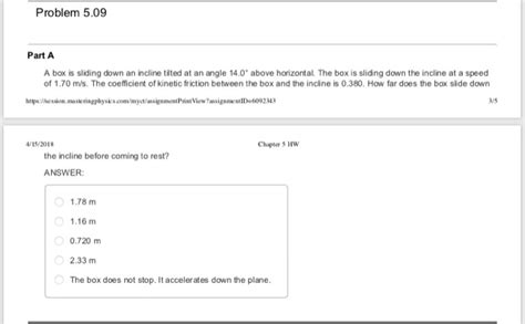 Solved Problem 5 09 Part A A Box Is Sliding Down An Incline