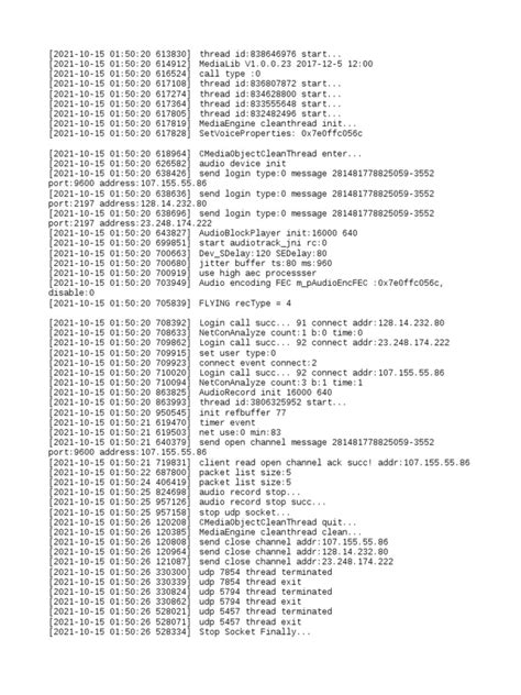 Log File Documenting Initialization And Operation Of An Audio