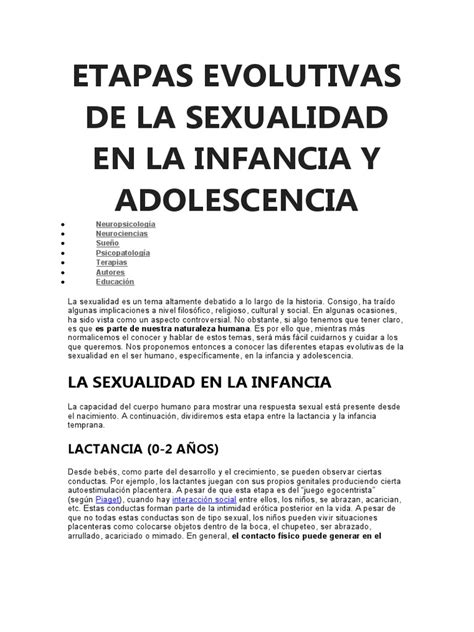 Etapas Evolutivas De La Sexualidad En La Infancia Y Adolescencia Pdf