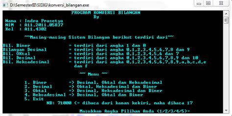Program Konversi Bilangan Biner Desimal Oktal Heksadesimal ~ Coretan Indpras