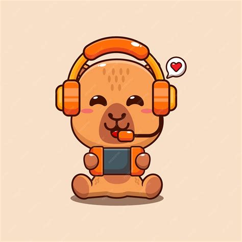 Милый капибара играет в игру мультфильм векторная иллюстрация Премиум векторы